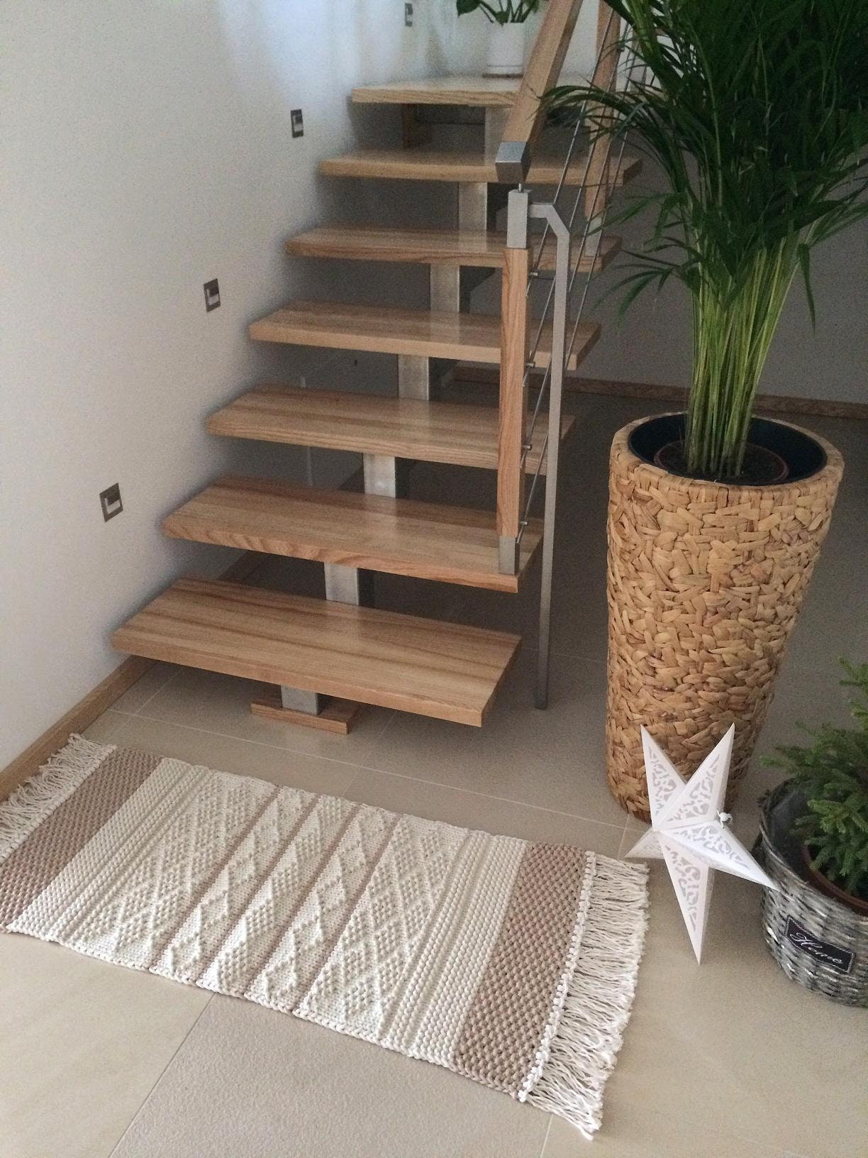 Knitted Boho Rug Boho Home Dimond Boho With Fringe Cotton - Etsy