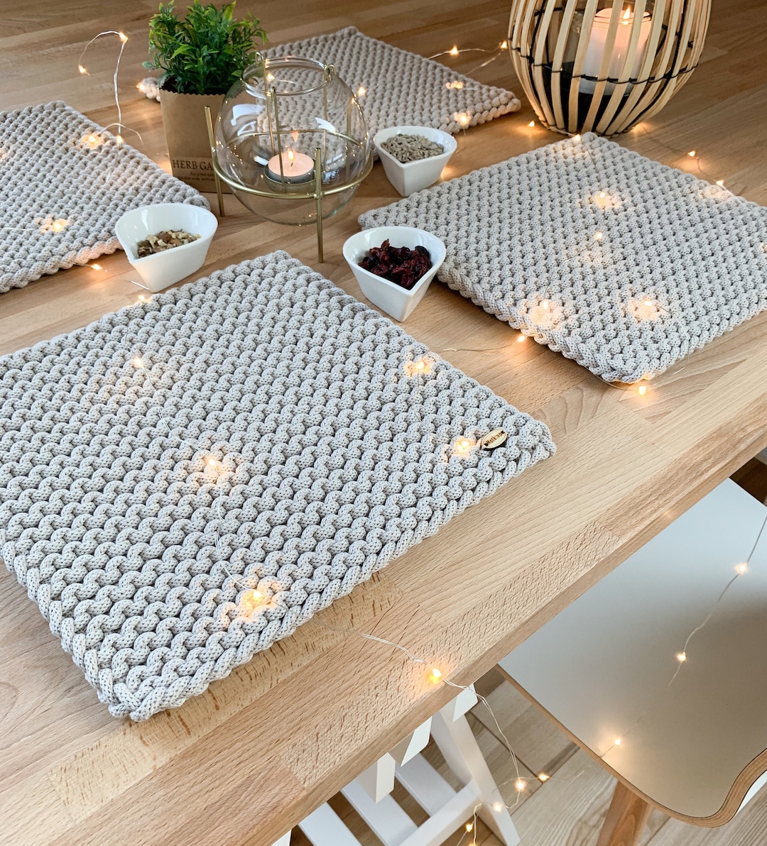 Set of 6 Knit Cotton Placemat - Colors, Sizes, Modern Boho Style, Eco ...