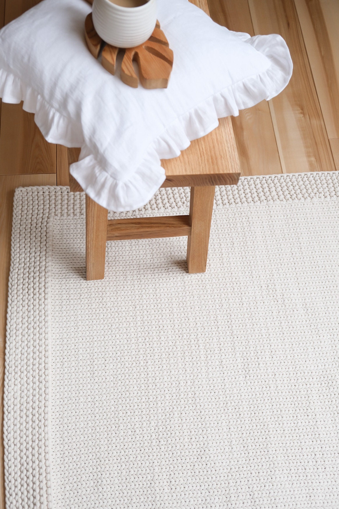 Knit Rug From Recycled Cotton Cord Natural Carpet Available | Etsy