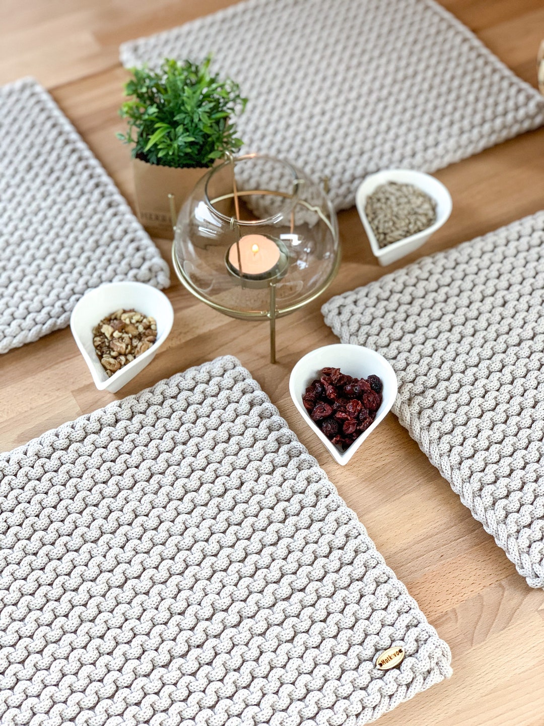 Set of 8 Knitted Placemats Be H, Many Colors and Sizes, Handmade Table ...