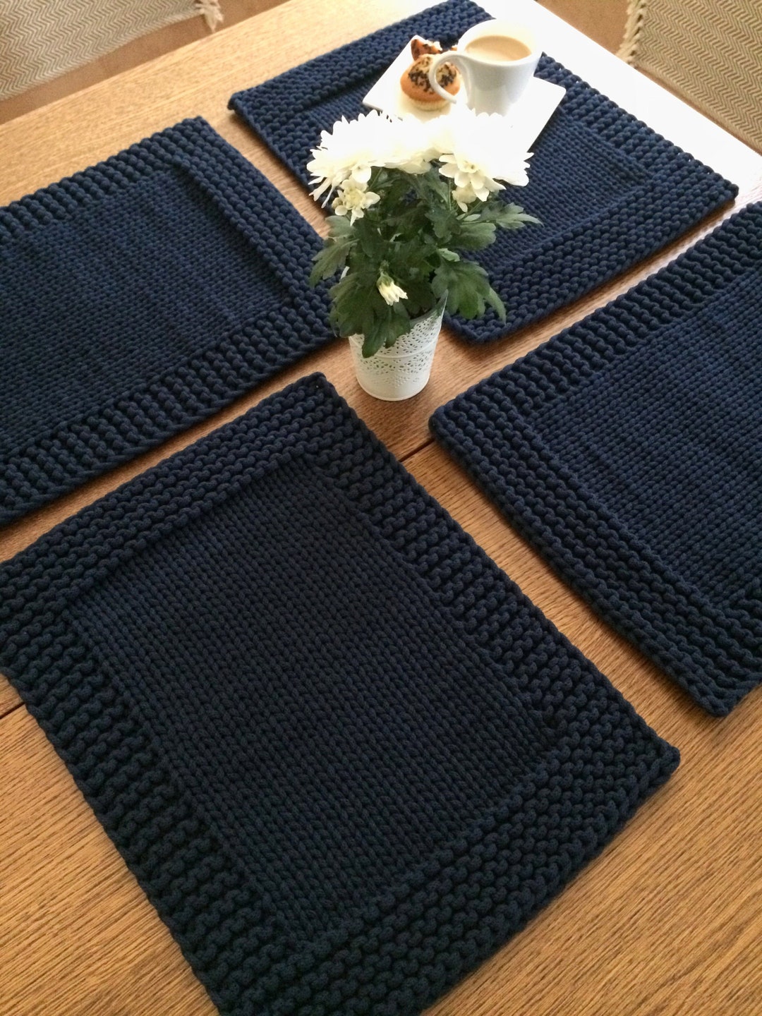 Set of 6 Knitted Table Mats, Placemats Available in Many Colors, Cotton ...