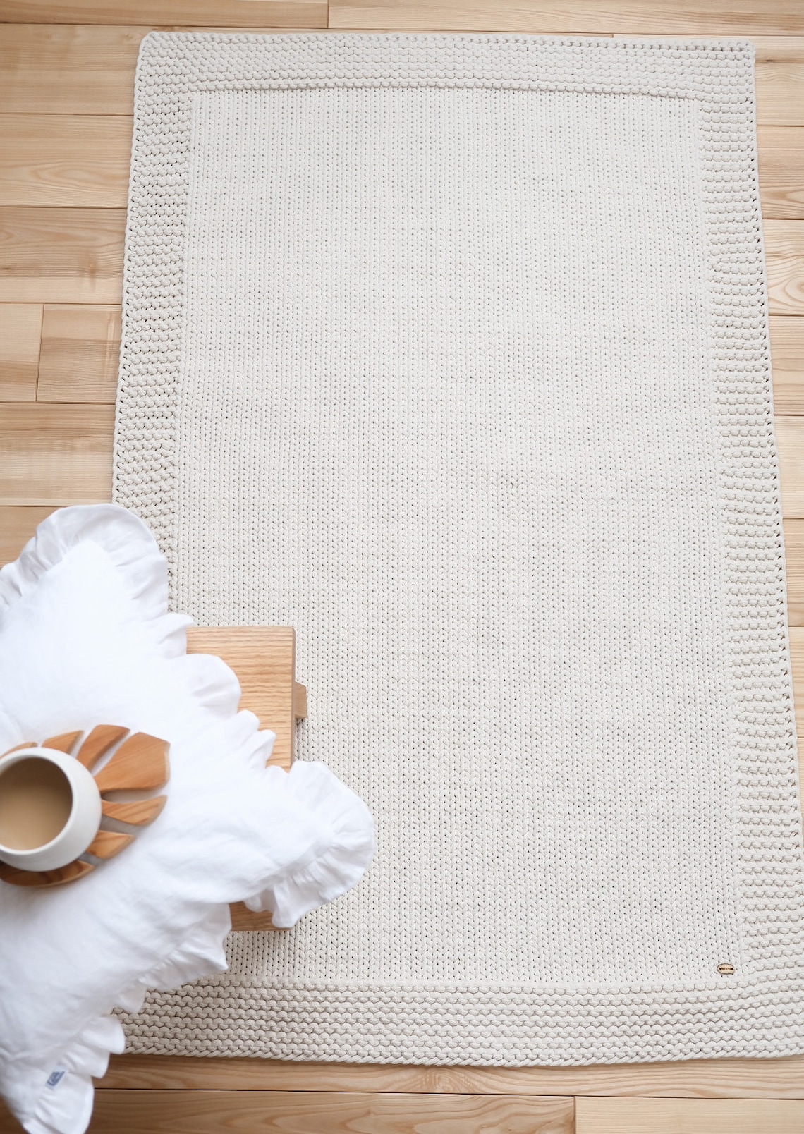 Knit Rug From Recycled Cotton Cord Natural Carpet Available | Etsy