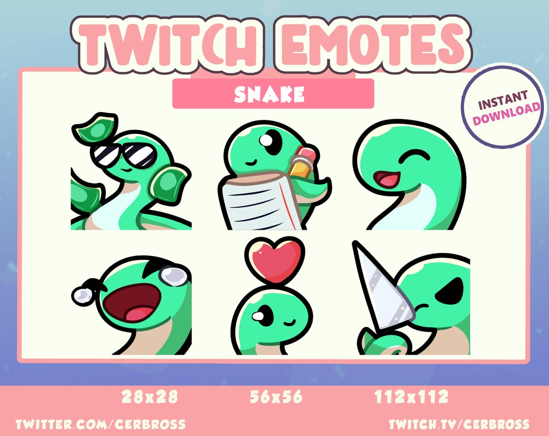 Green Snake Emotes Set - Twitch, Youtube, Discord - Money, Writing ...