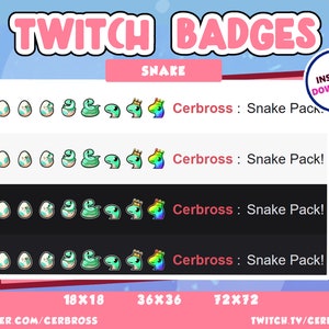 Cute Green Snake Sub Badges - Egg Hatch Crown Rainbow Set - Twitch ...