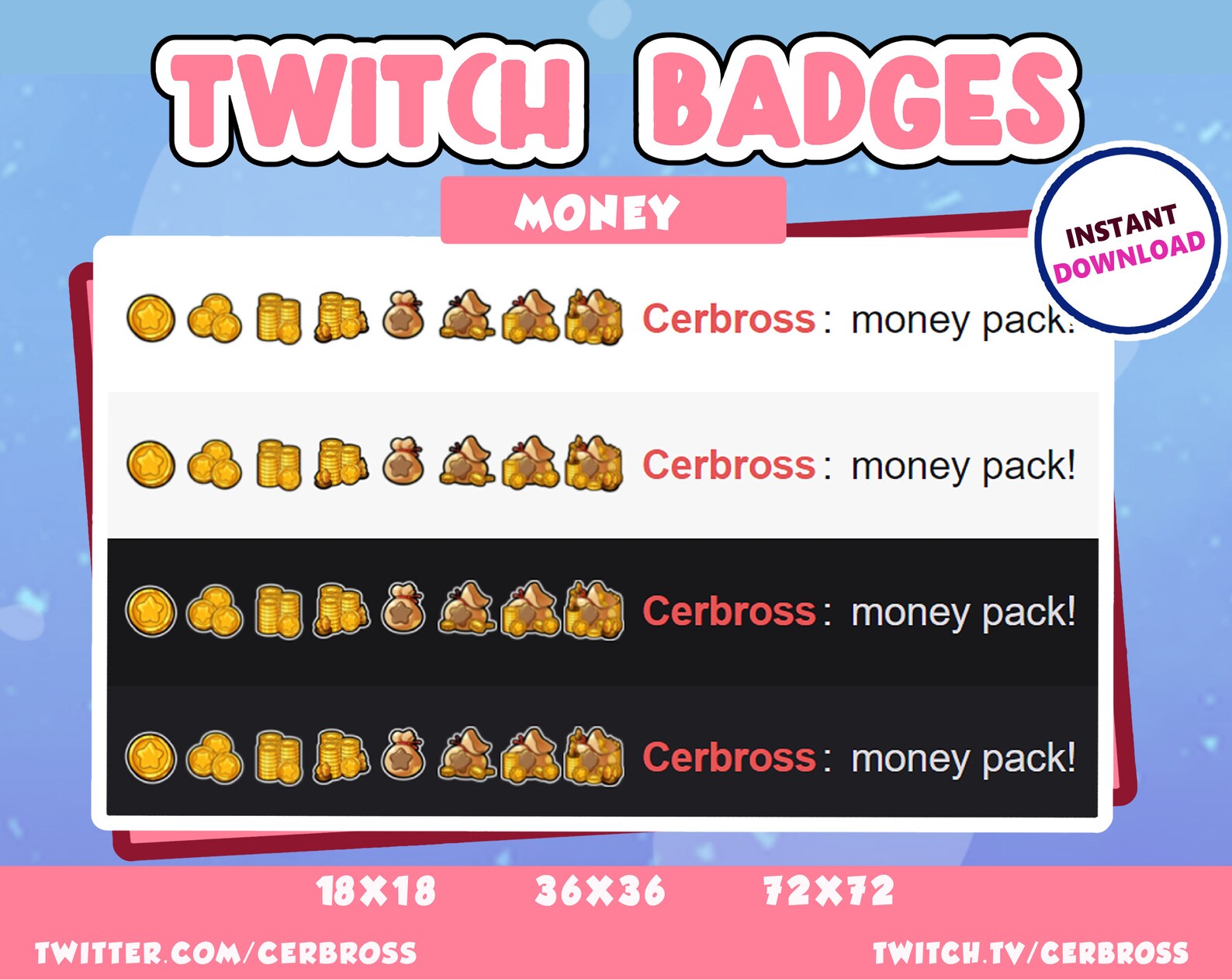 Money-themed Sub Badges - Gold Coin, Pile, Sack - Twitch, Discord ...