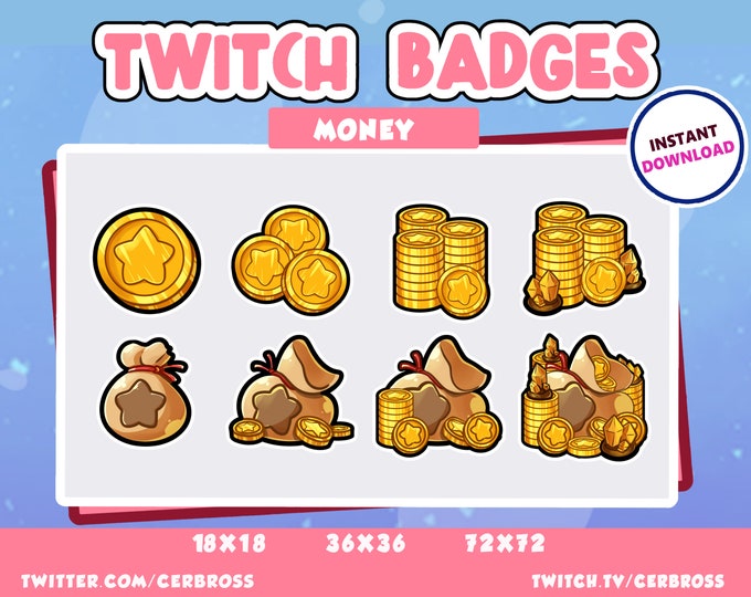 Money-themed Sub Badges Gold Coin, Pile, Sack Twitch, Discord, Youtube ...