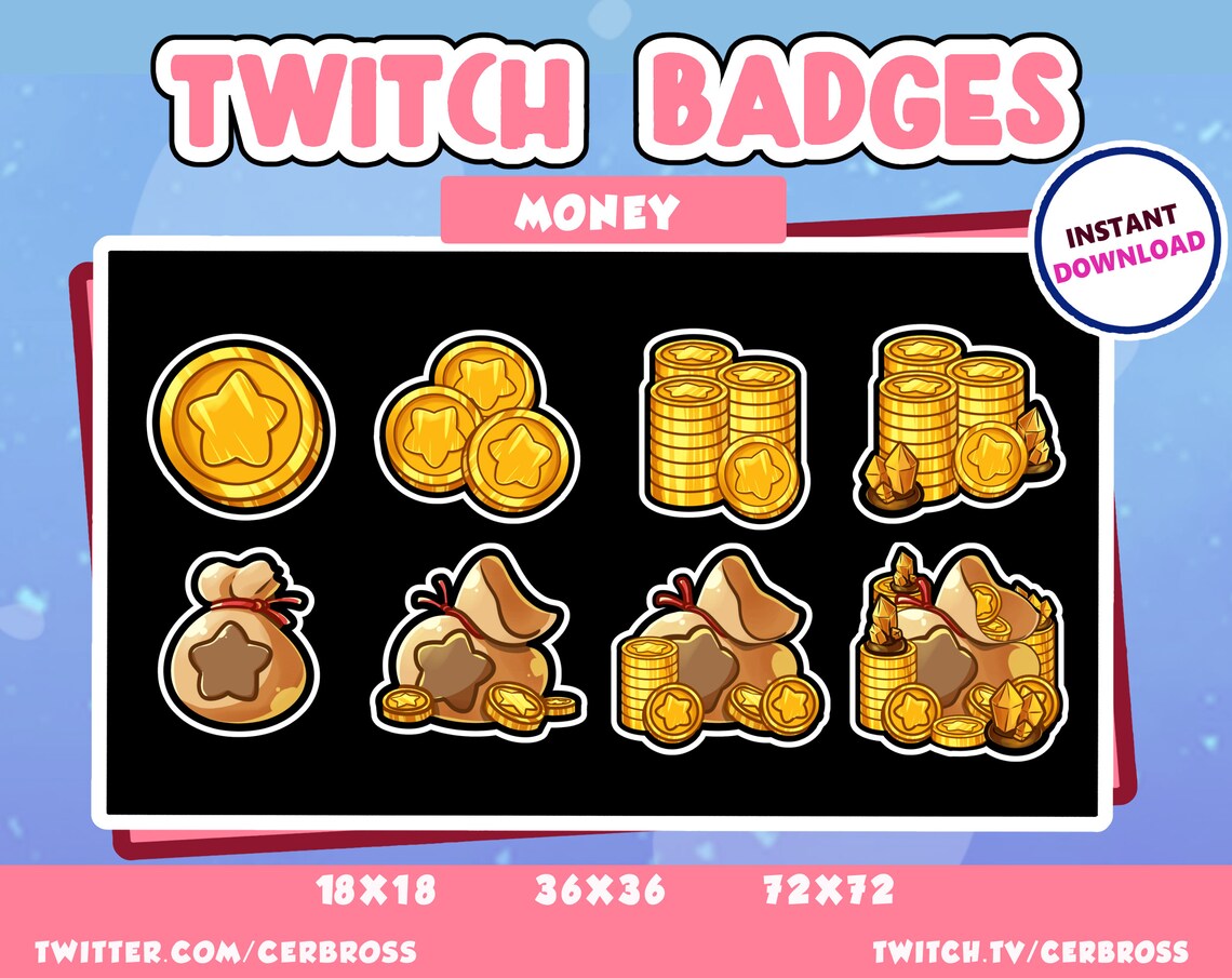 Money-themed Sub Badges - Gold Coin, Pile, Sack - Twitch, Discord ...