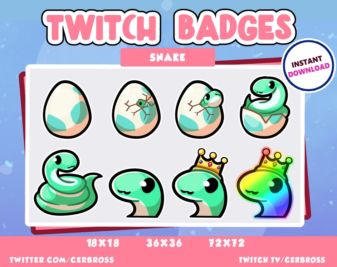 Cute Green Snake Sub Badges - Egg Hatch Crown Rainbow Set - Twitch ...