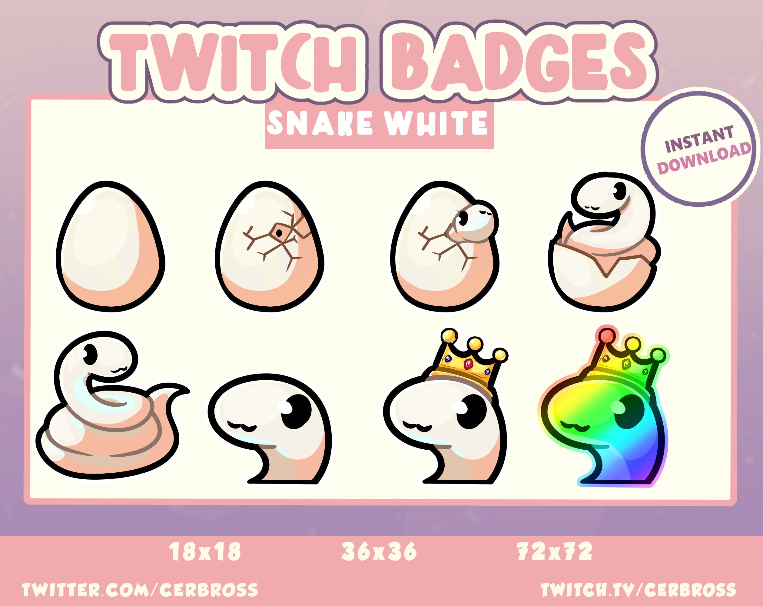 Snake Sub Badges "white" | Twitch | Discord - Etsy