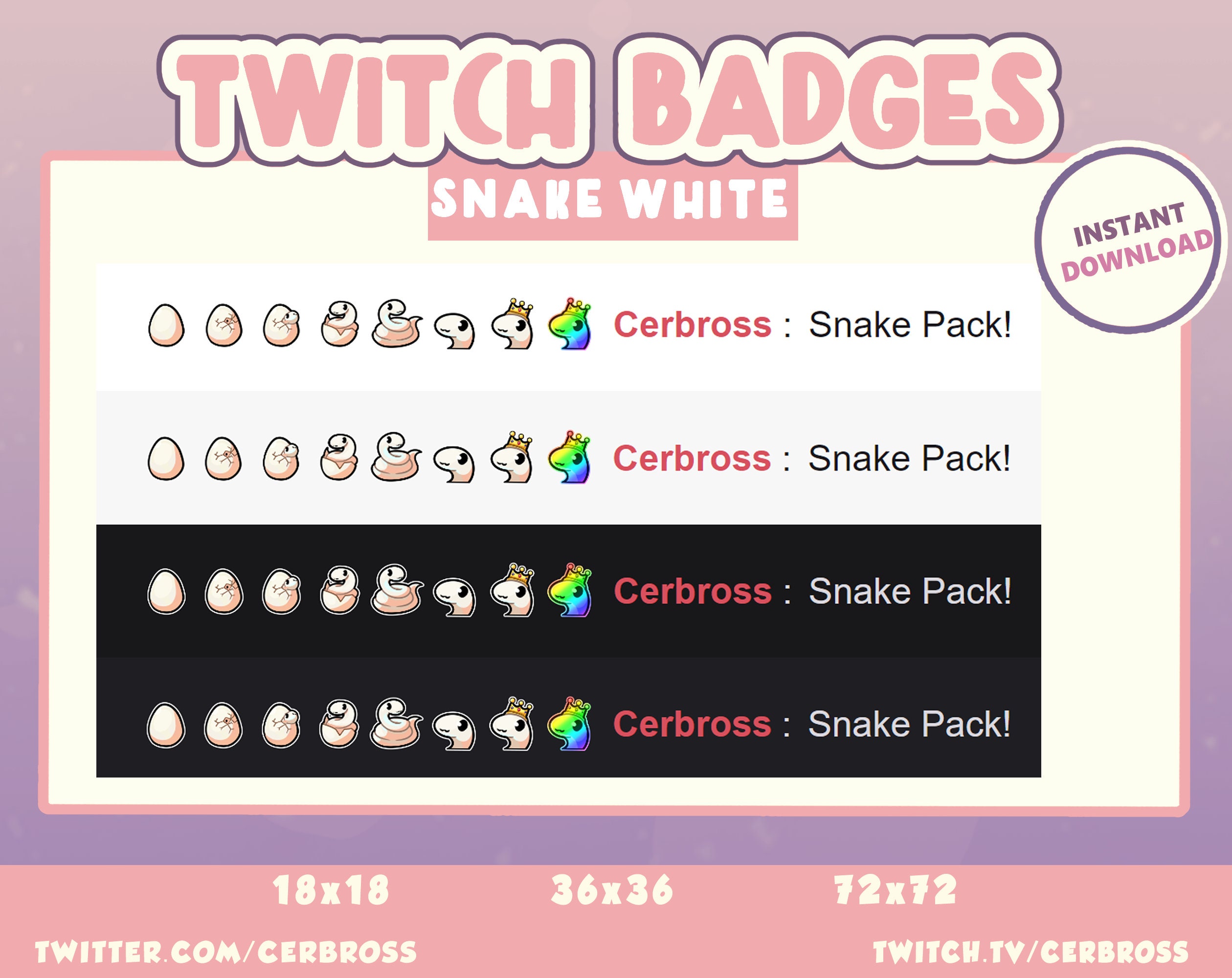 Snake Sub Badges "white" | Twitch | Discord - Etsy