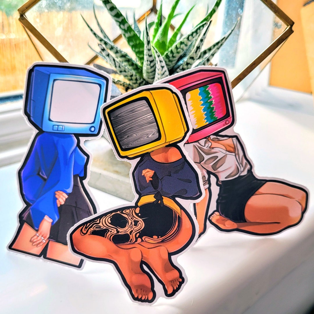 Retro TV Head Stickers Set - Red, Blue & Yellow - Cyberpunk, Vaporwave ...