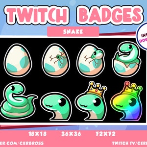 Cute Green Snake Sub Badges - Egg Hatch Crown Rainbow Set - Twitch ...
