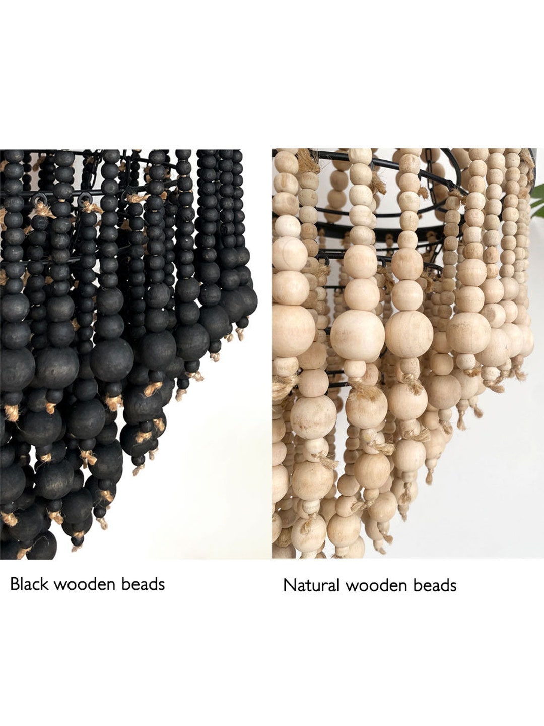 Wooden Beads Lighting. Custom Color Bohemian Chandelier. Wood and Iron ...