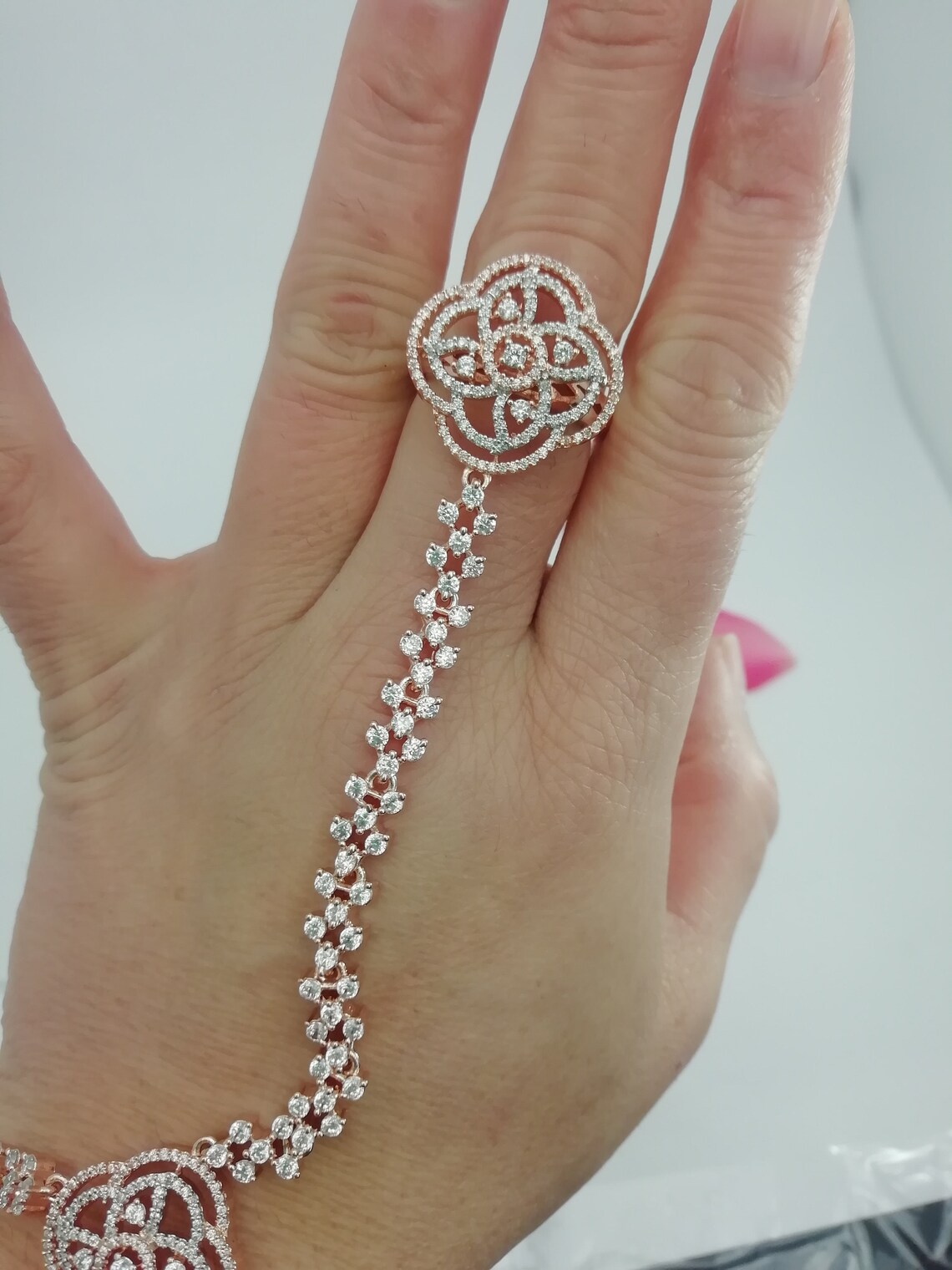 Rose Gold Plated Haath Phool Rose Gold Hand Piece Indian | Etsy