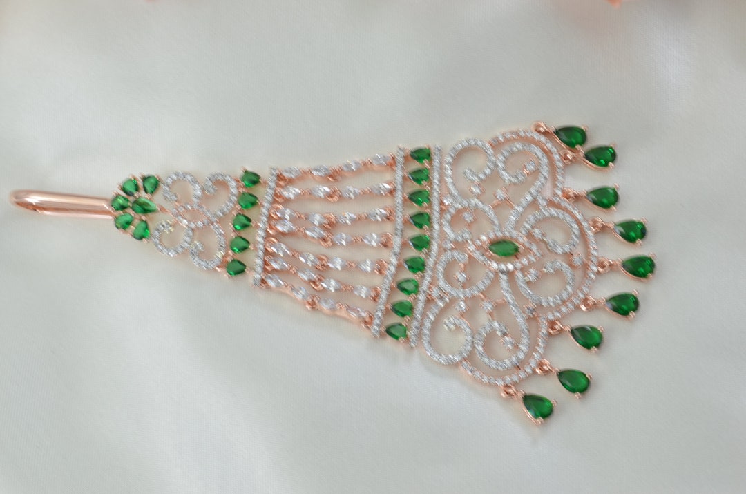Green Jhoomar/ CZ Green Pasa/ Bridal Hair Accessory / Bridal Pasa /gold ...