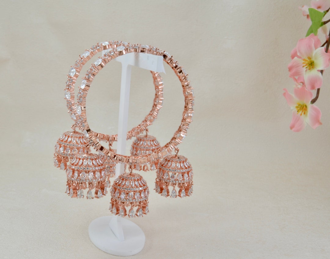 Triple Jhumka Bangles Rose Gold Bangles American Diamond CZ Bangles ...