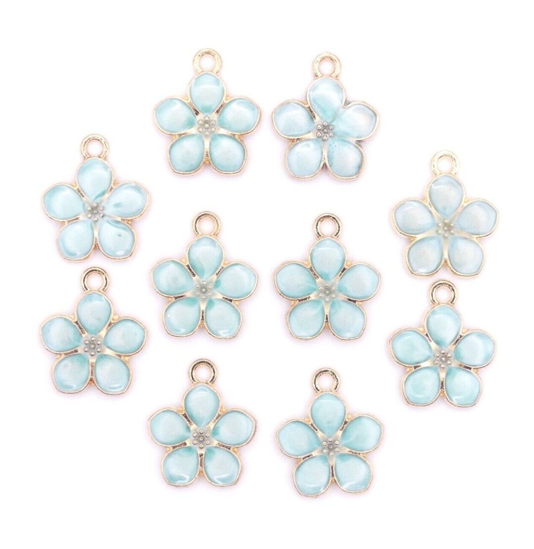 10 Blue Enamel Gold Plated Daisy Flower Enamel Charms Turquoise Daisy ...