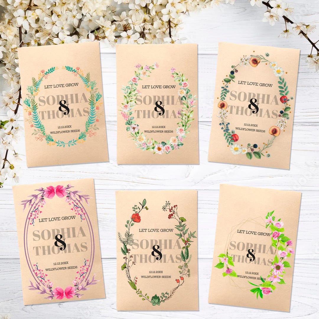 Custom Seed Packets Seed Included, Bulk Personalized Wildflower Seed Packet for Wedding Favor ...