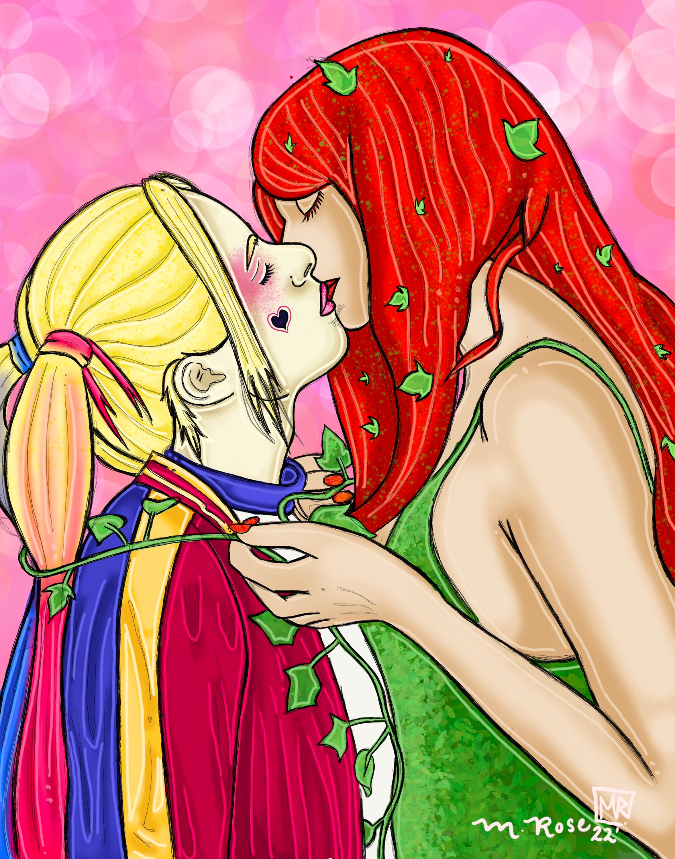 The Forbidden Fruit Harley Quinn And Poison Ivy Kissing Etsy