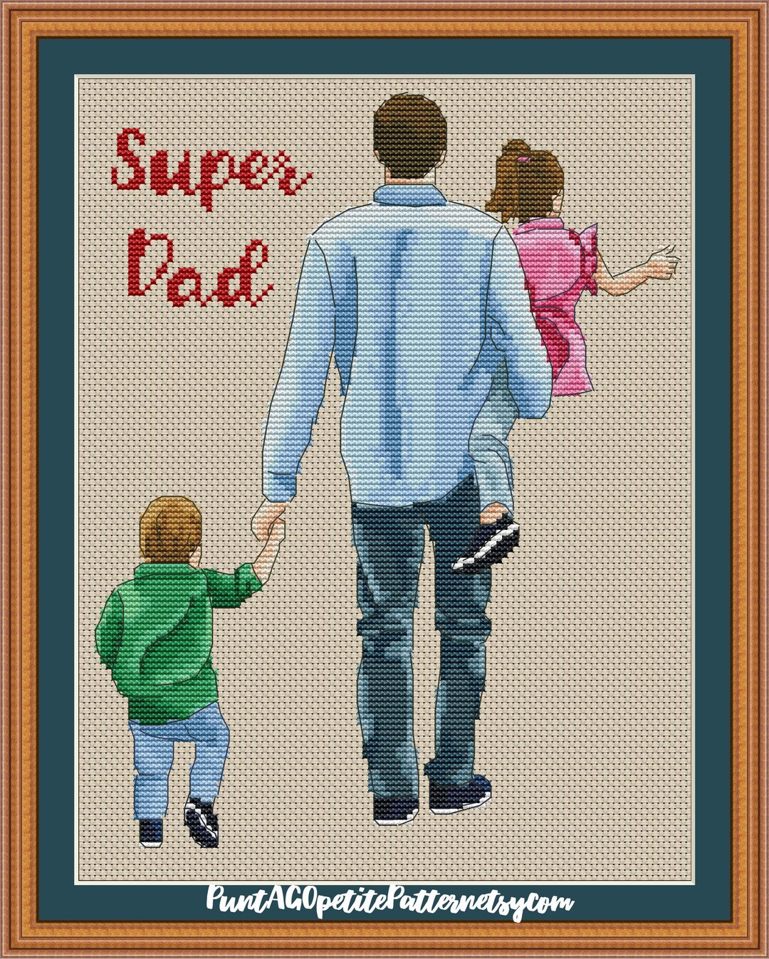 Padrão de ponto cruz para o Dia dos Pais: Super Pai com Menina e Menino ...