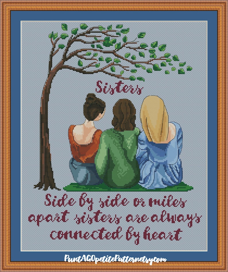Sisters Connected by Heart Cross Stitch Pdf Pattern - Etsy