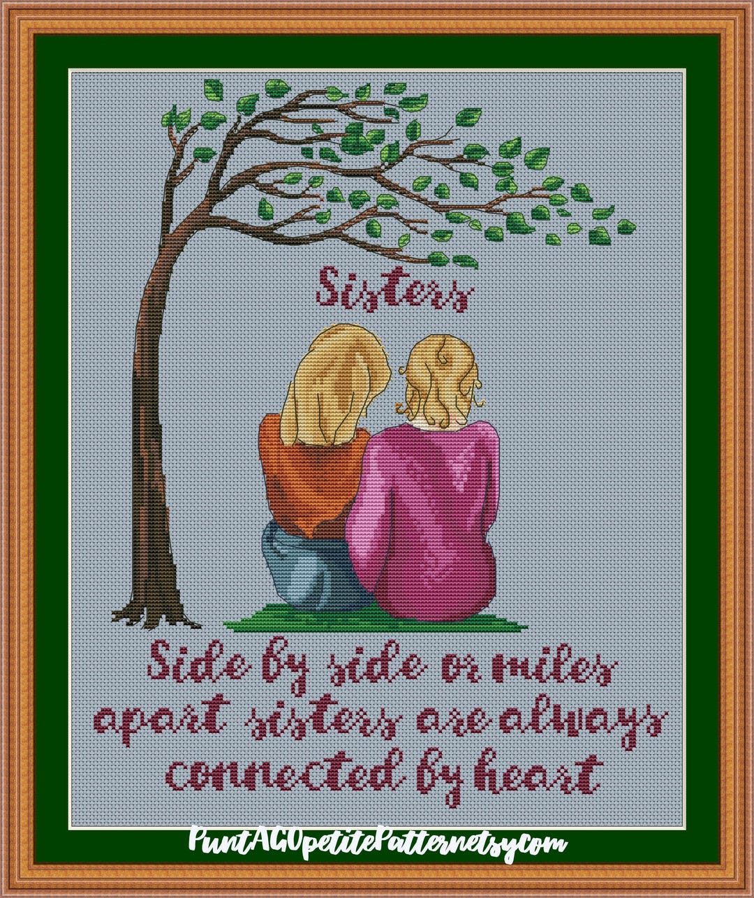 Sisters Connected by Heart Cross Stitch Pdf Pattern - Etsy