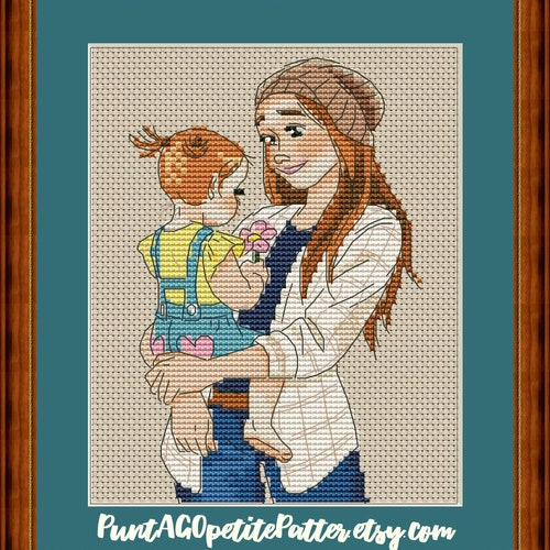 Mother and Daughter Cute Cross Stitch Pdf Pattern | Etsy