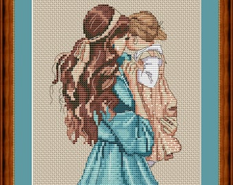 Mother and Daughter Cute Cross Stitch Pdf Pattern - Etsy