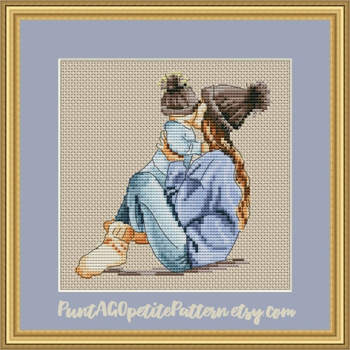 Mother and Daughter Cute Cross Stitch Pdf Pattern | Etsy