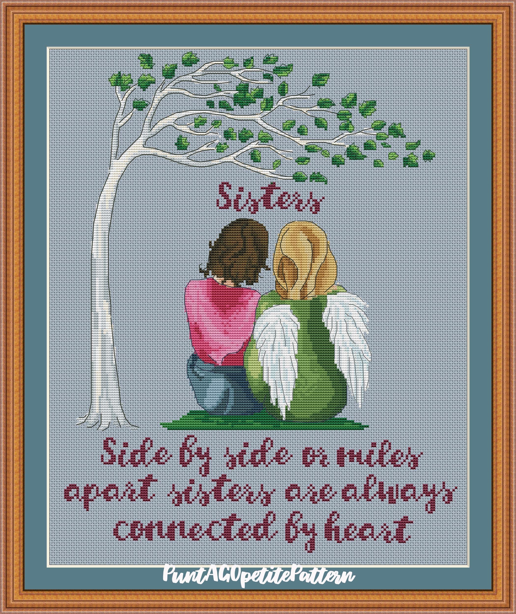 Sisters Connected by Heart Cross Stitch Pdf Pattern - Etsy