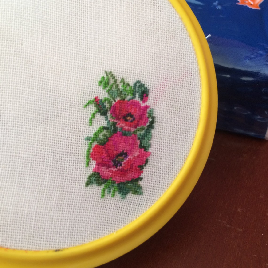 Mini Cross Stitch Pdf Pattern With Deep Red Poppy Boutonniere - Etsy