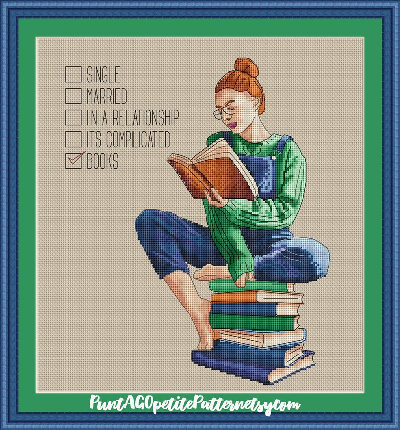 Reading Books Girl Cross Stitch Pdf Pattern - Etsy