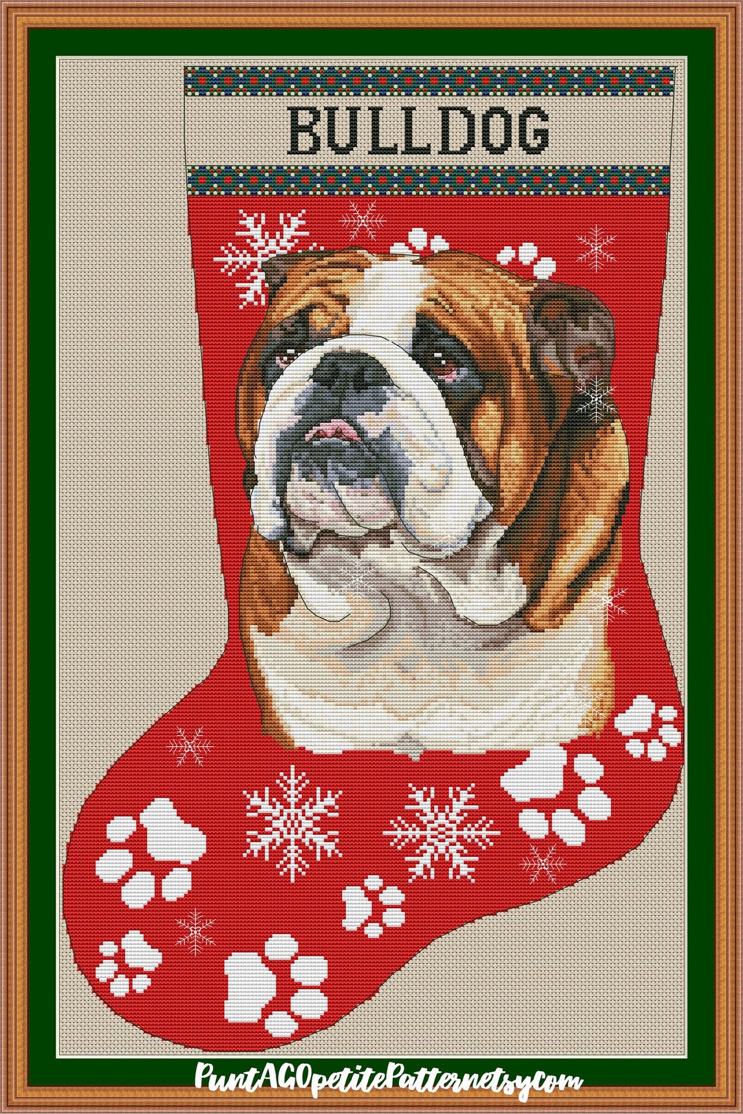 English Bulldog Stocking Cross Stitch Pdf Pattern - Etsy