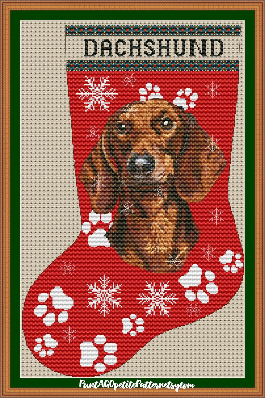 Red Dachshund Shorthaired Christmas Stocking Cross Stitch Pdf Pattern ...