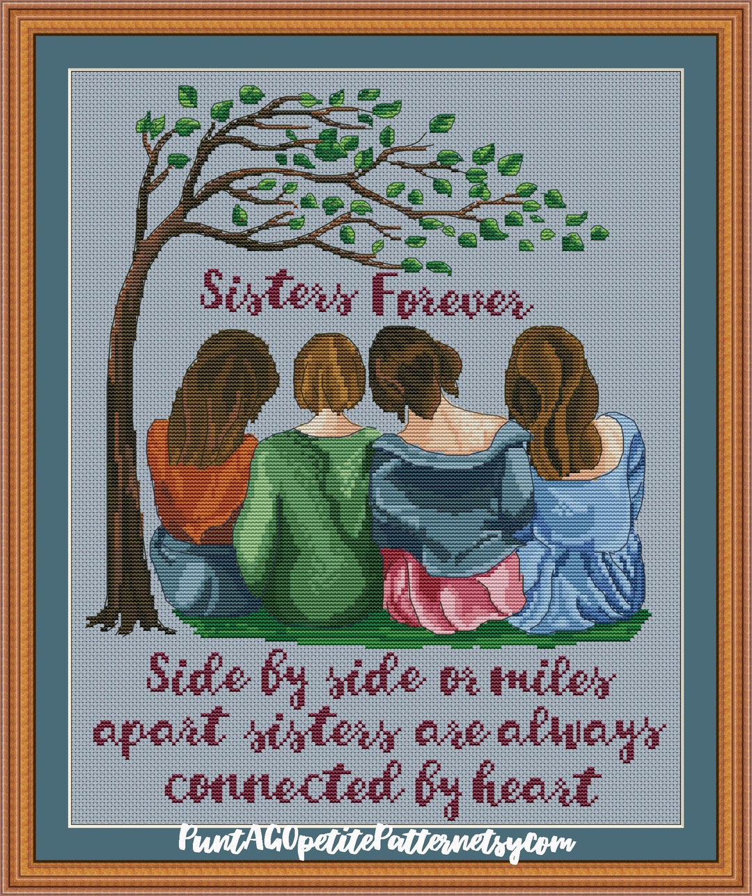 Sisters Connected by Heart Cross Stitch Pdf Pattern - Etsy