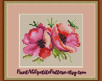 Mini Cross Stitch Pdf Pattern With Deep Red Poppy Boutonniere | Etsy