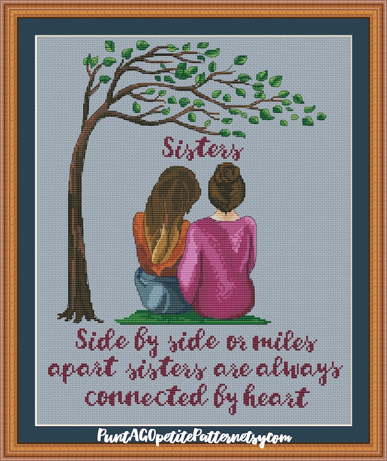 Sisters Connected by Heart Cross Stitch Pdf Pattern - Etsy
