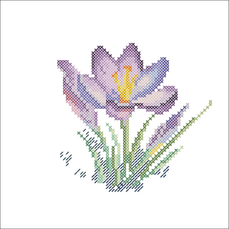 Purple Crocus Botanical Mini Cross Stitch Pdf Pattern - Etsy