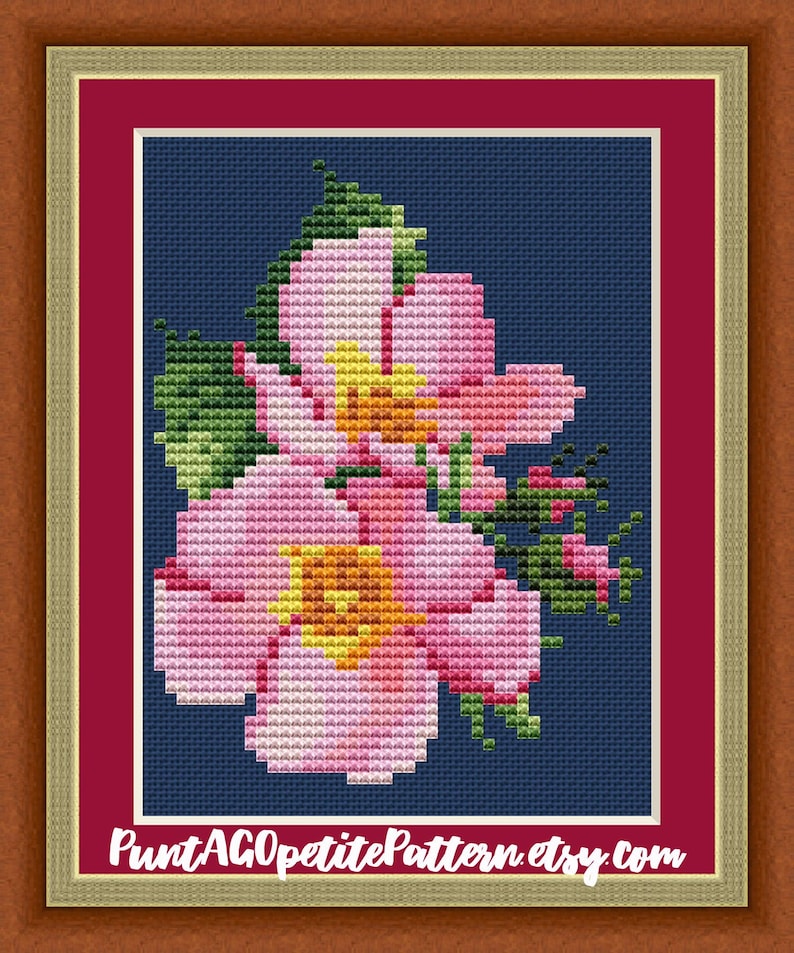 Petite point dog rose flower cross stitch pdf pattern | Etsy