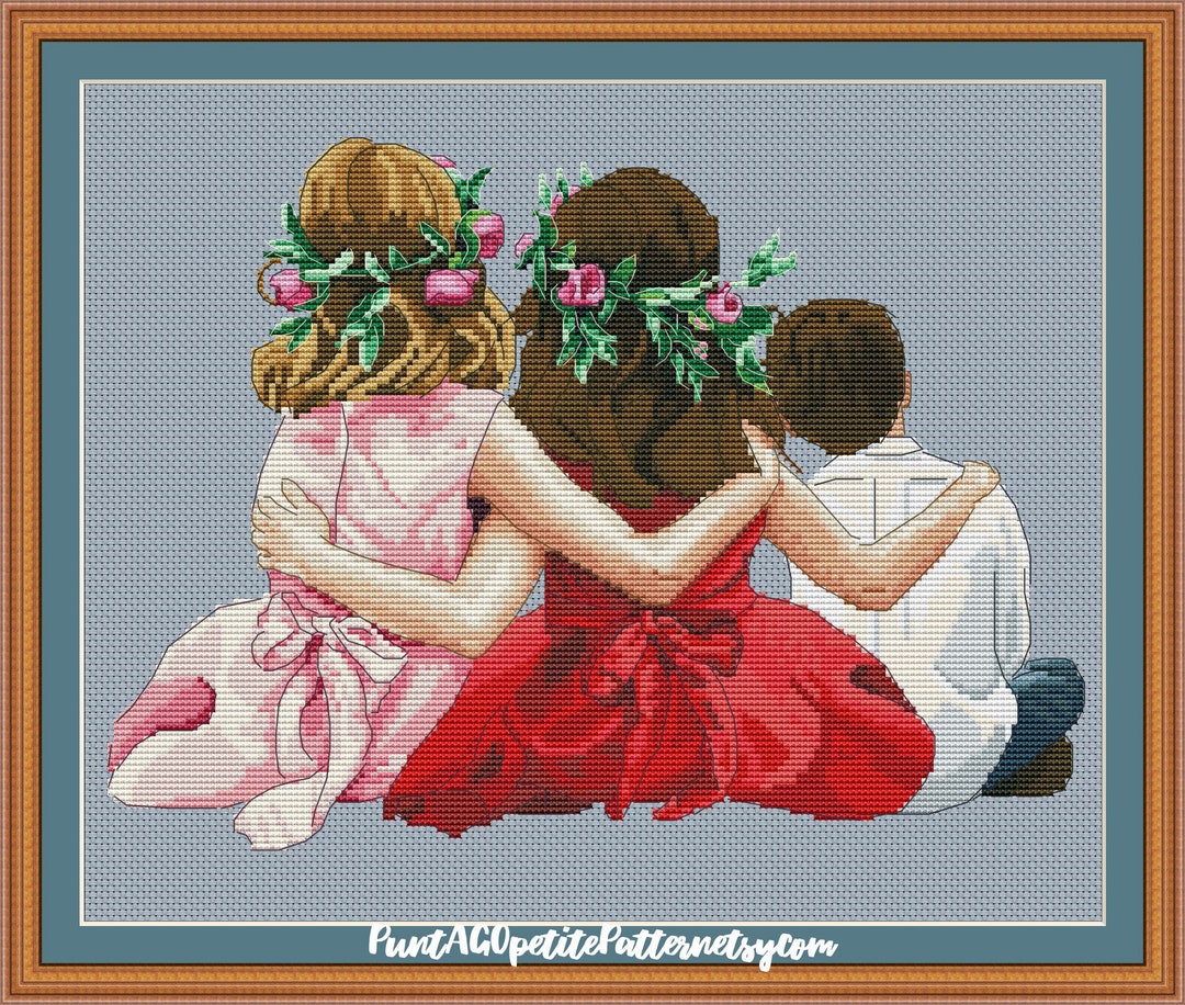Siblings Cross Stitch Pdf Pattern Sisters and a Little Brother - Etsy