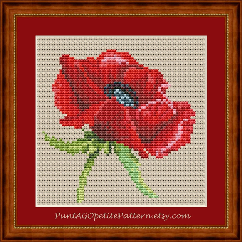Big Red Poppy Petit Point Cross Stitch Pdf Pattern | Etsy