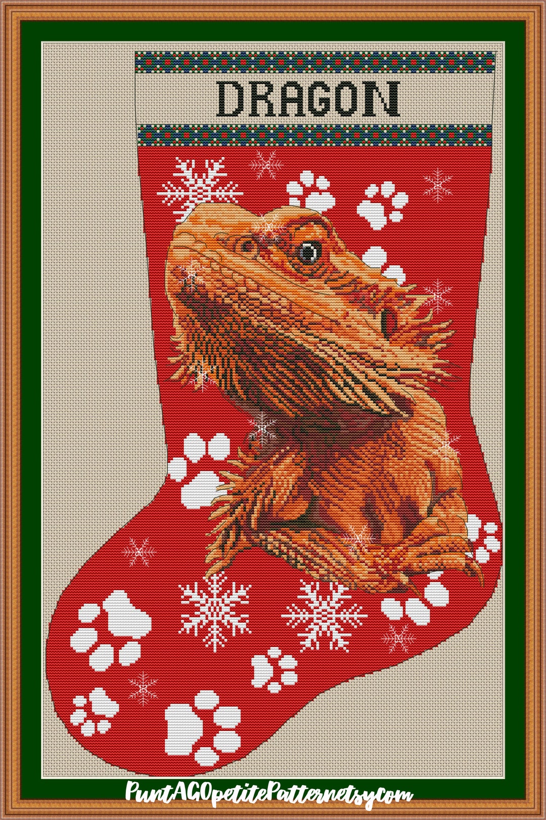 Bearded Dragon Christmas Stocking Cross Stitch Pdf Pattern - Etsy