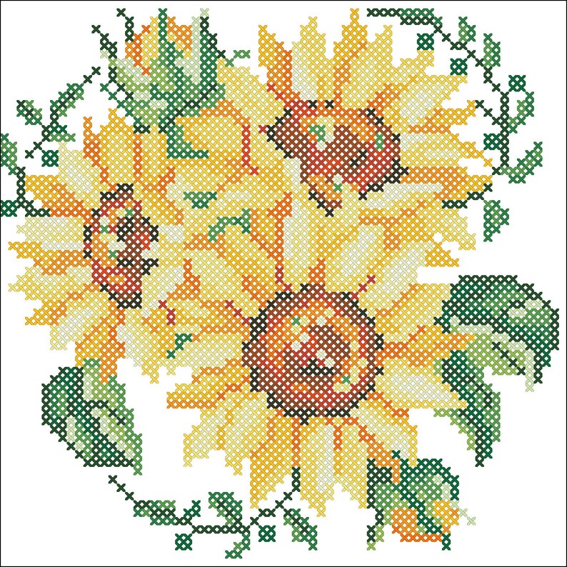 Sunflowers Circle Bouquet Cross Stitch Pdf Pattern - Etsy