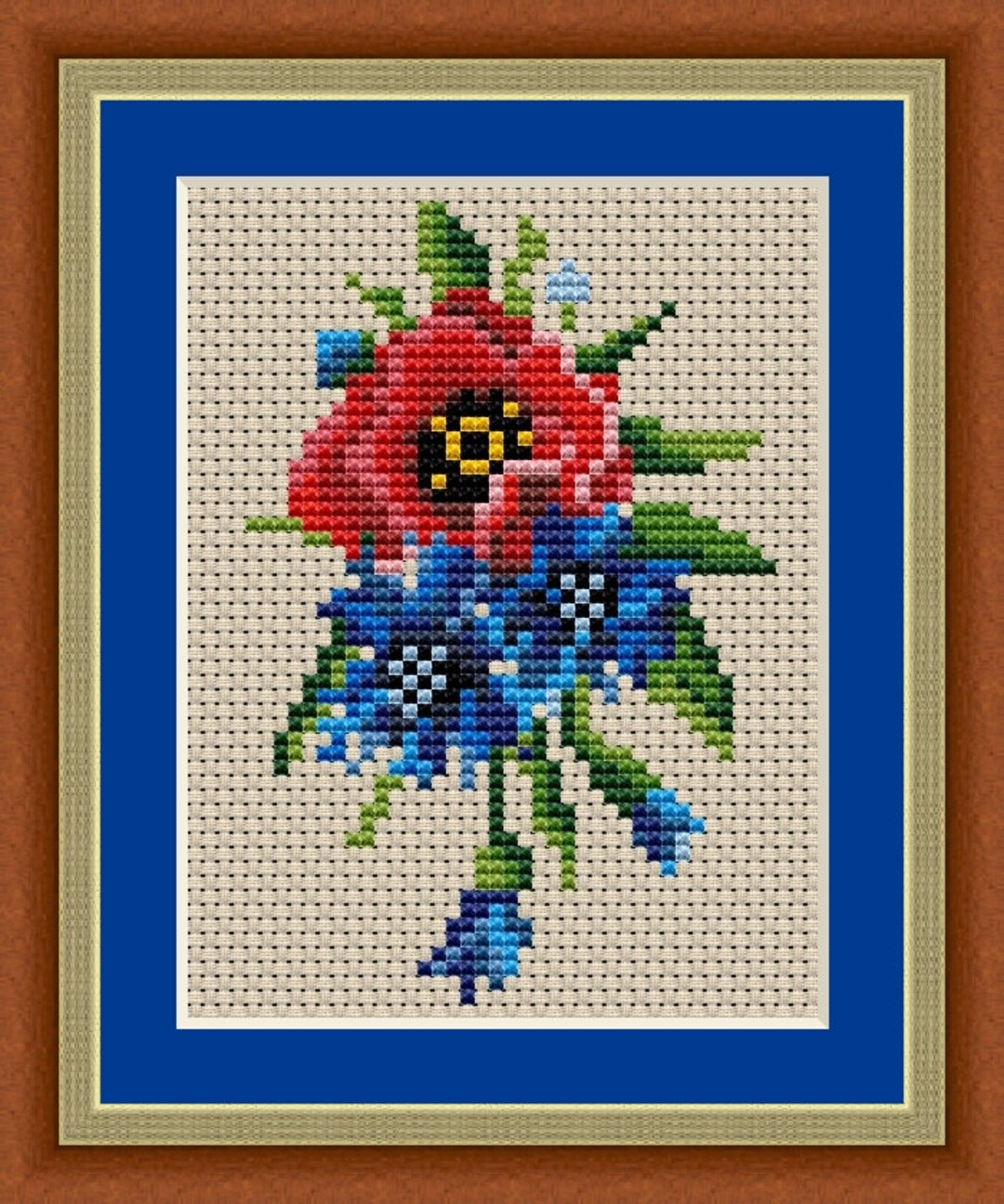 Poppy and Cornflowers Mini Cross Stitch Pattern - Etsy