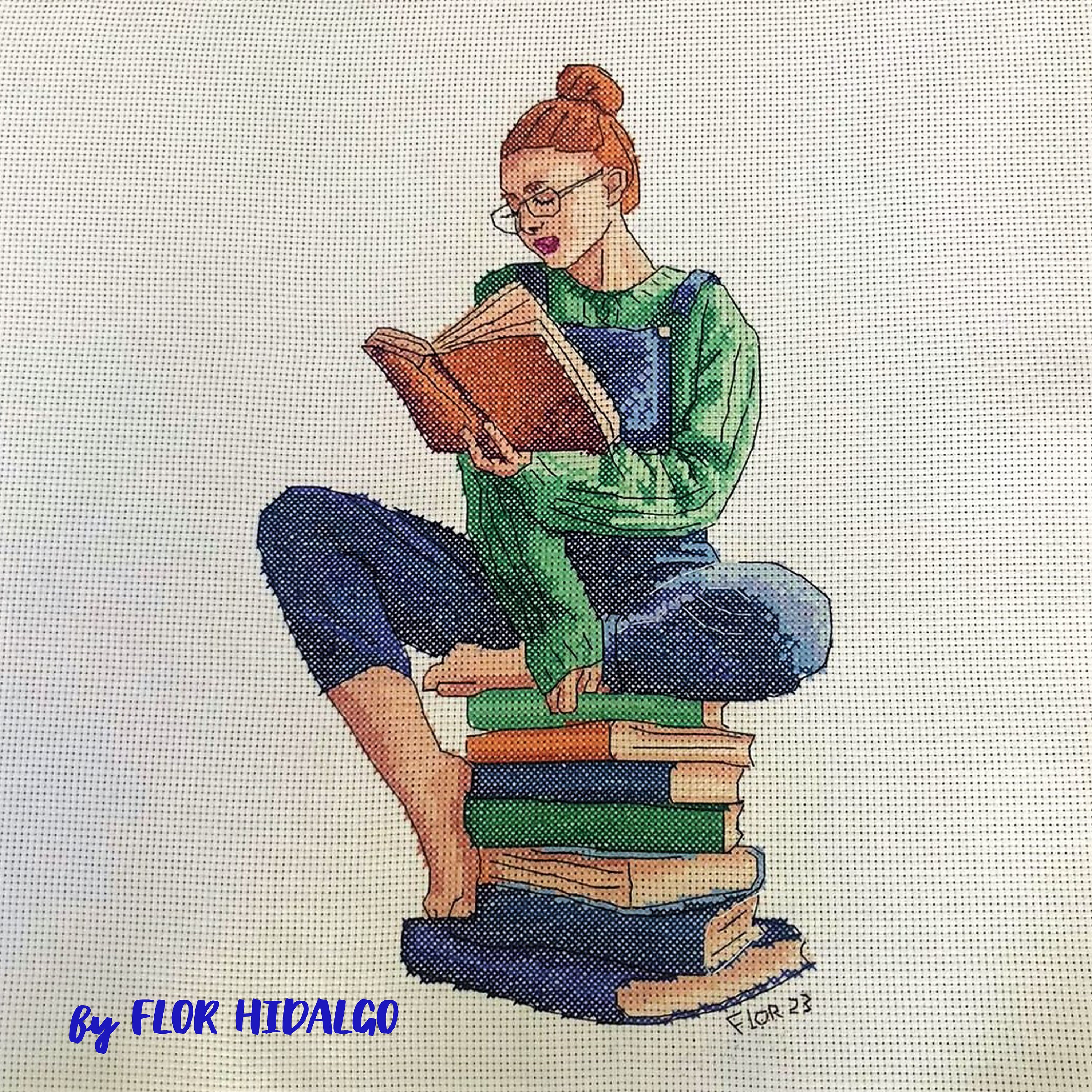 Reading Books Girl Cross Stitch Pdf Pattern - Etsy