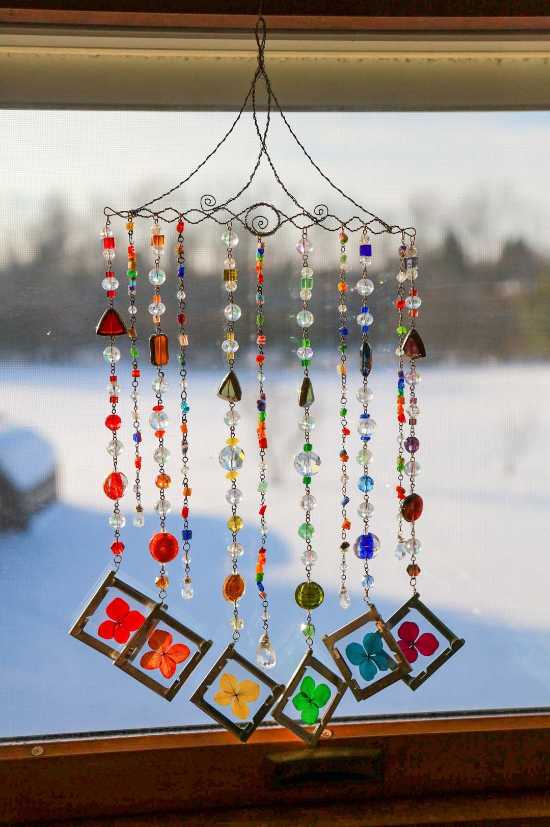 Hand Crafted Rainbow Pressed Flower Sum Catcher - Etsy