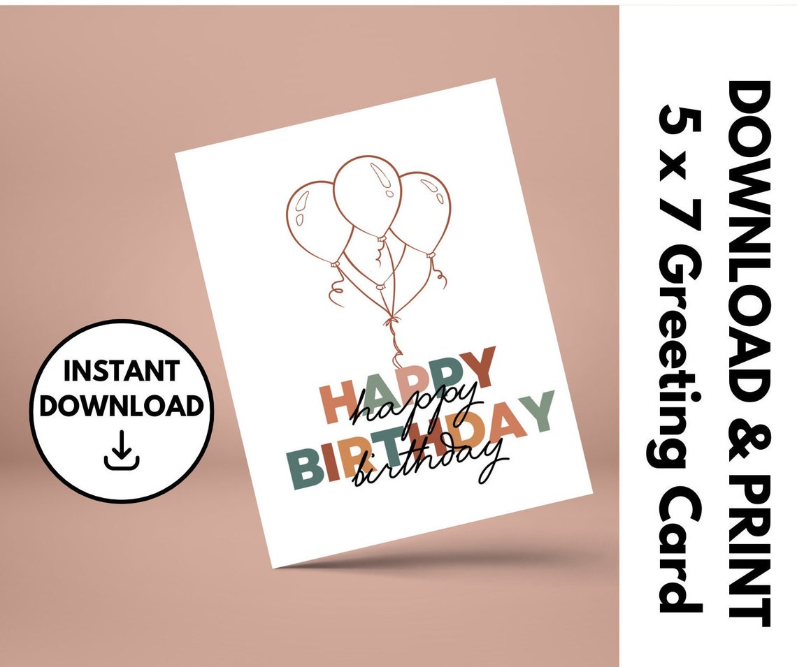 Happy Birthday Boho Style Printable, Instant Download, Printable ...