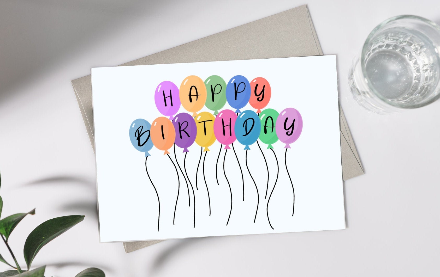 Happy Birthday Balloons Printable Card, Instant Download, Balloons ...