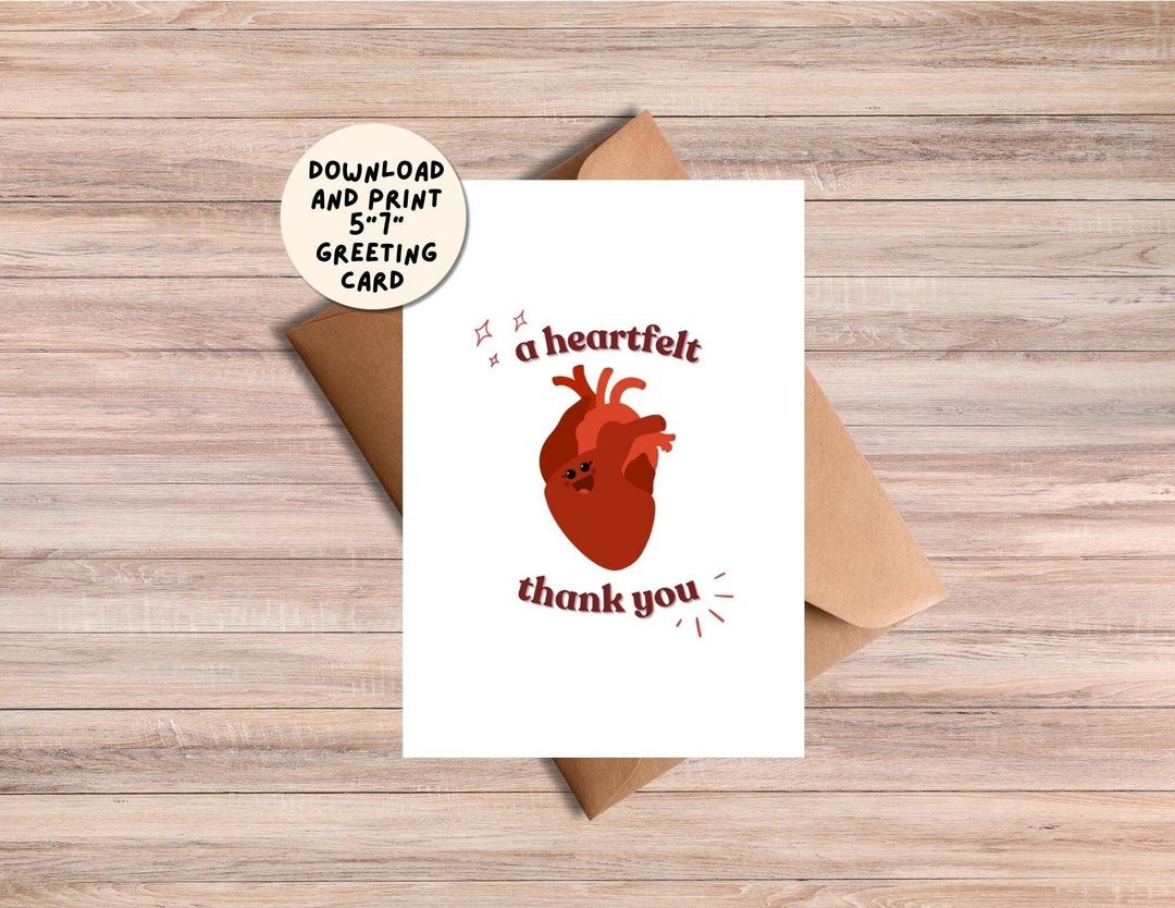 Heartfelt Thank You Card Heart Greeting Card Thank You Friend Wife ...