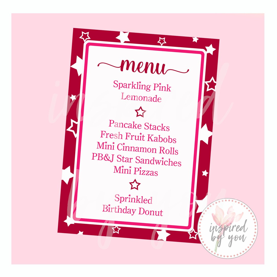Star Girl Menu | America 5x7 | AG | Pink White Red Stars Girl Menu ...